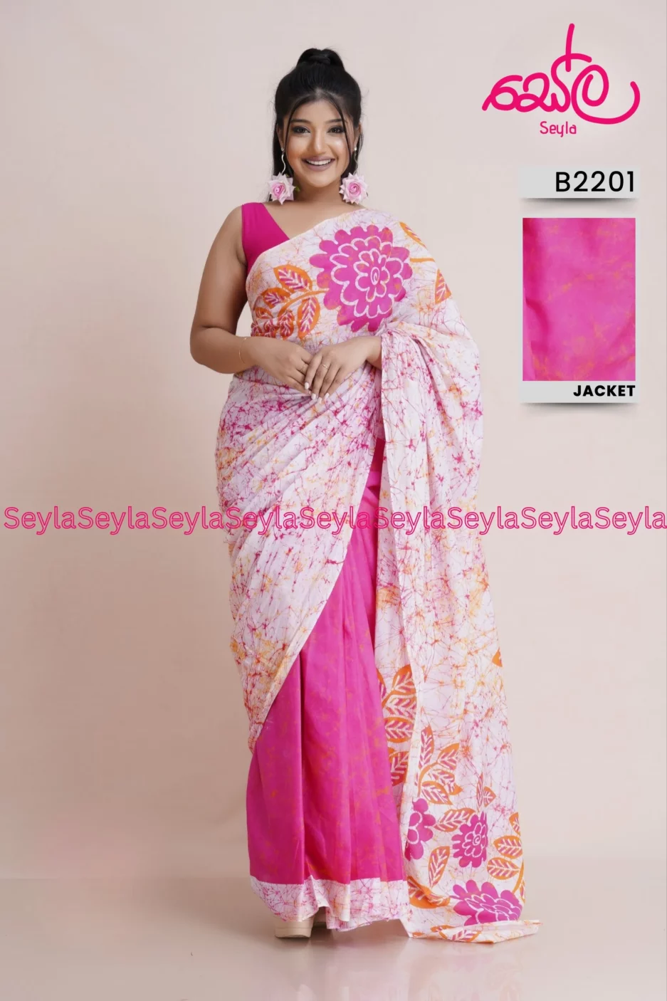 Pink and White colored Batik Saree B2201 – Seyla