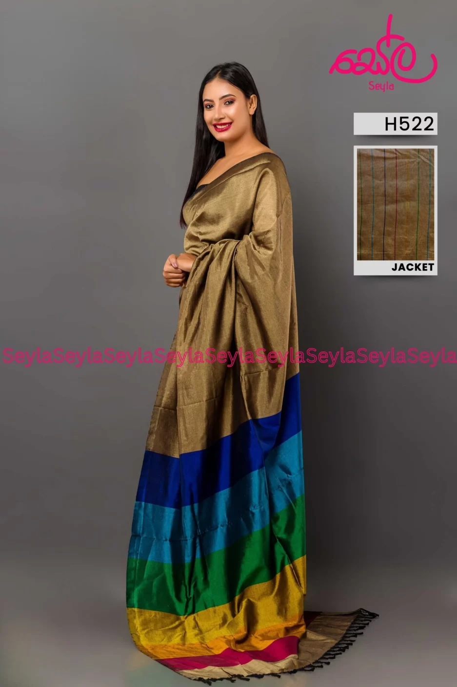 Gold Colour Sri Lankan Handloom Rayon Saree H522 – Seyla