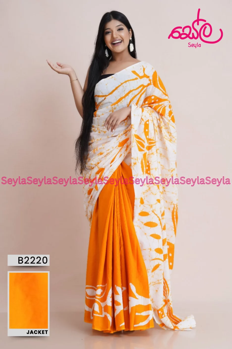 White & Orange Colored Batik Saree B2220 – Seyla