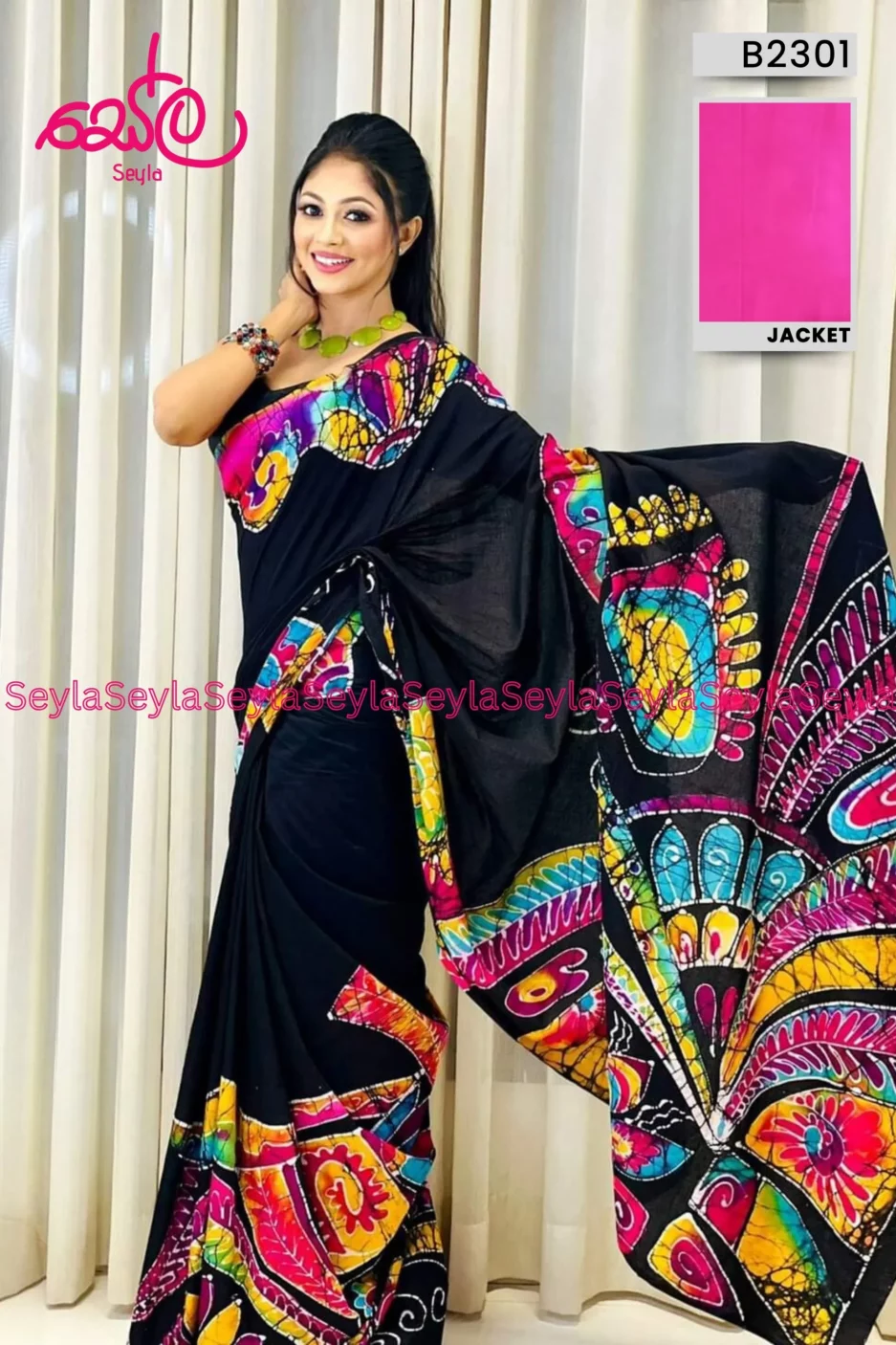 Black and Multicolored batik Saree B2301 – Seyla