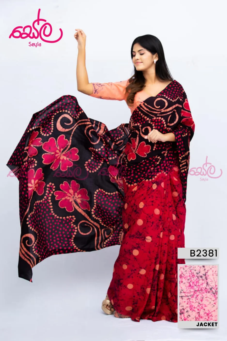 Red and Pink Colored batik Saree B2381 – Seyla