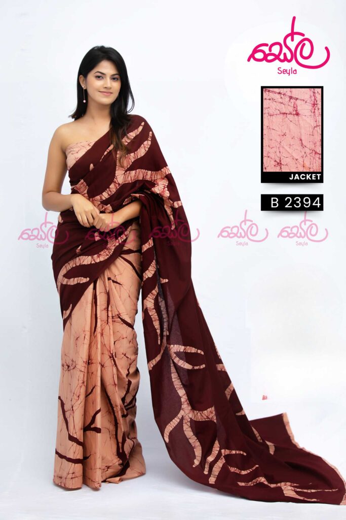 Beige and Red colored Batik Saree B2419 – Seyla