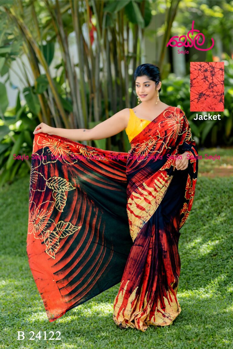 Raed and Black colored Batik Saree B24122 – Seyla