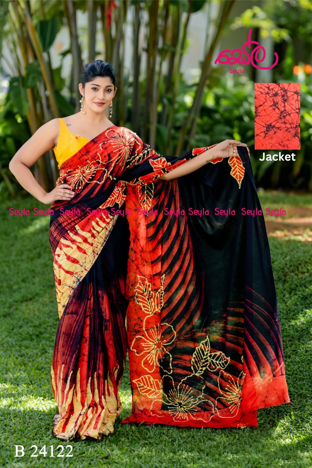 Raed and Black colored Batik Saree B24122 – Seyla