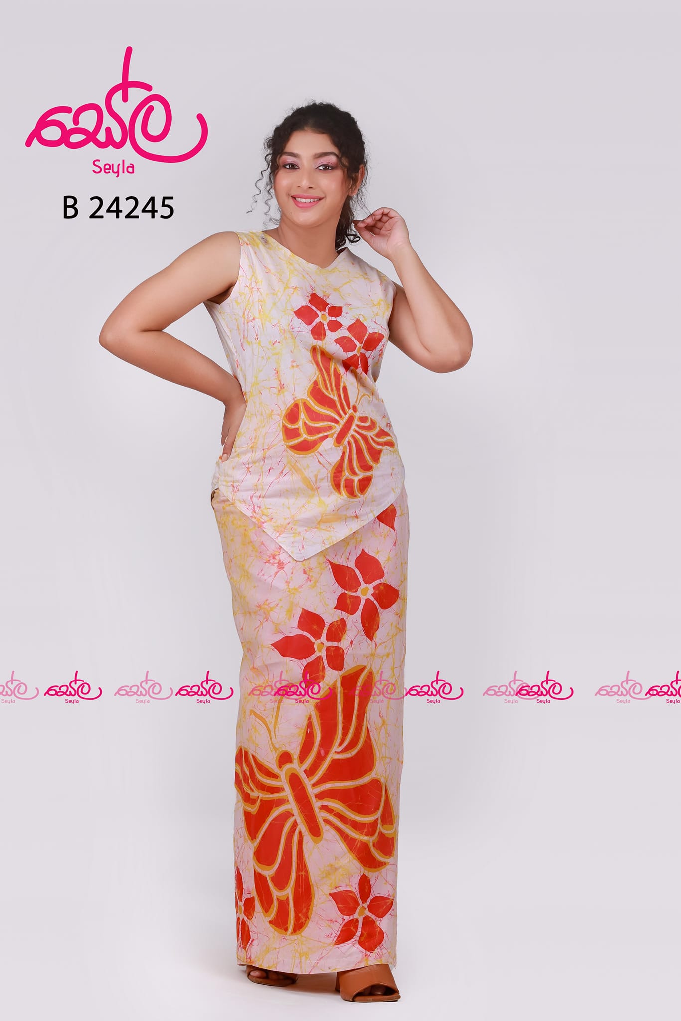 Red and Cream Color Batik Lungi Kit B24245 – Seyla